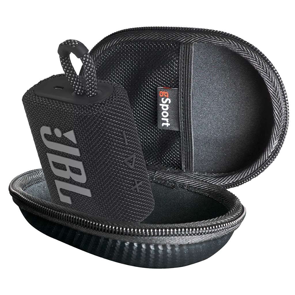 JBL GO 3 Waterproof Ultra Portable Bluetooth Speaker Bundle with gSport Carbon Fiber Case (Black)