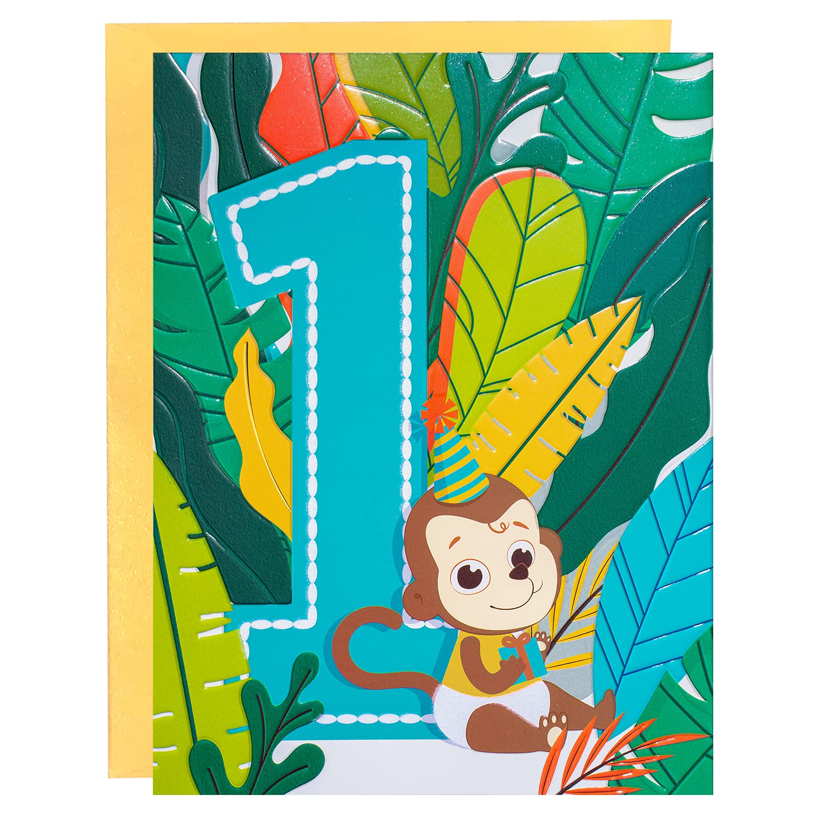 WRAPAHOLIC 1st Birthday Card with Envelope - First Birthday Card, Monkey Card - 5.9 Inch x 7.9 Inch