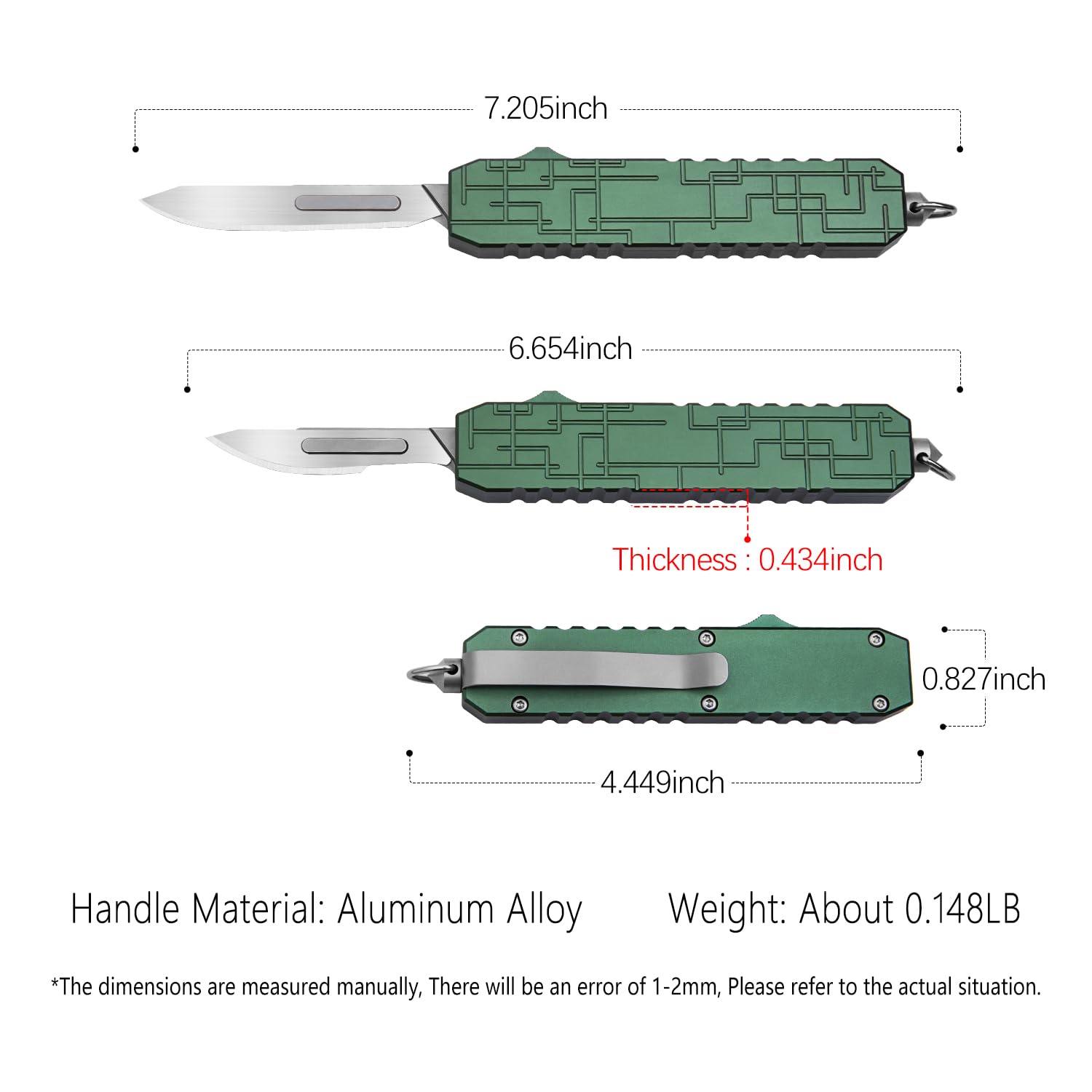 TGZUO Aluminium Alloy Scalpel Pocket Knife with Clip Small EDC Telescopic Retractable Box Cutter Precision Craft Utility Knife 5pcs #60 5pcs #24 Carbon Steel Blades (Green)