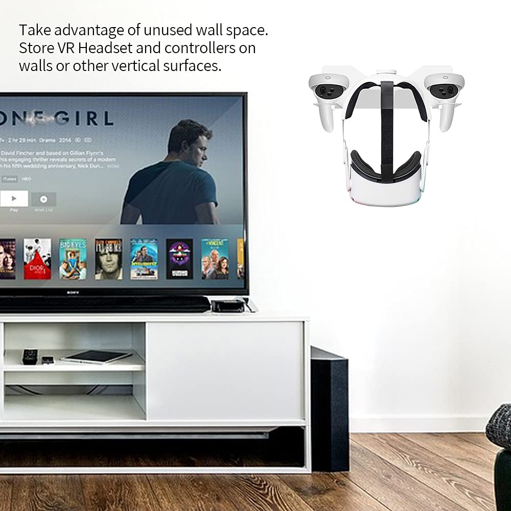 JDDWIN VR Headset Wall Mount Storage Stand Hook Compatible for Oculus Quest 2,Quest,Rift-S, HP Reverb G2, HTC Vive, Vive Pro,Valve Index,PS VR (White)