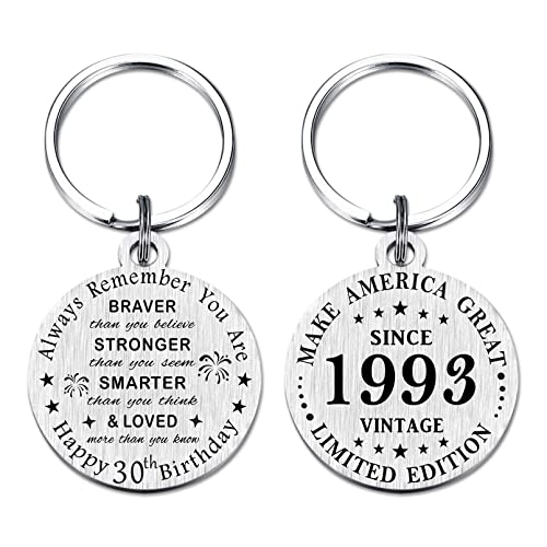 SOUSYOKYO 30th Birthday Gifts for Women Men 1993 Keychain, Female 30 Years Old Birthday Gifts ideas, Male Happy 30th Birthday Decoration Stuff Present