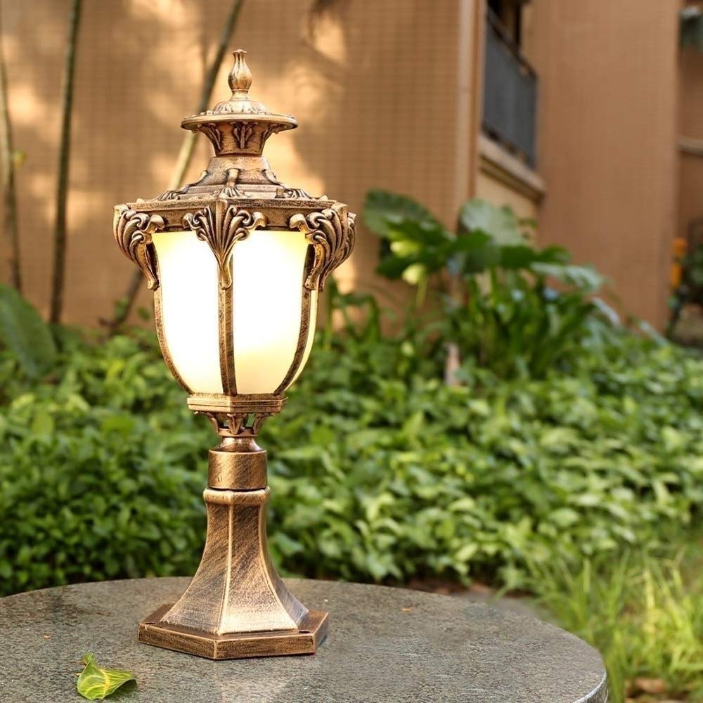 HIZLJJ Outdoor Waterproof Column Headlight European Outdoor Creative Terrace LED Villa Home Garden Courtyard Gate Wall Lamp
