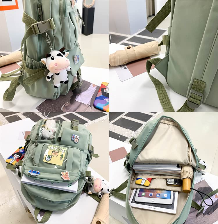 vfdgsaz Kawaii Backpack with Pin and Pendant,Cute Aesthetic Backpack ,Outdoor Sports Leisure Bag for Girls and Boys (green,one size)