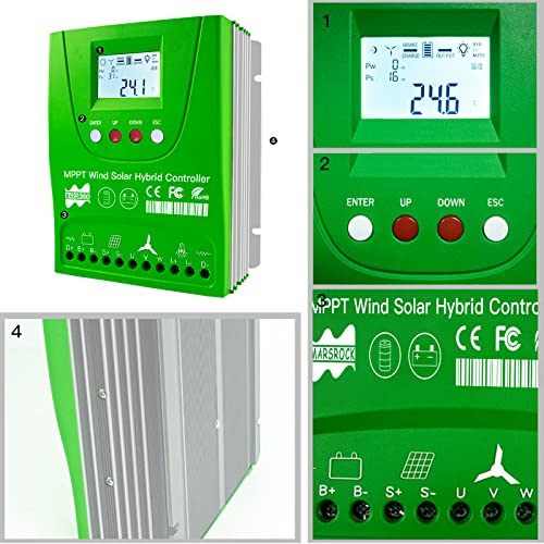 Mars Rock 2000W 12V 24V 48V 0~1000W Wind 0~1000W Solar MPPT Wind Solar Hybrid Controller Pioneer Version Charge Lithium & Lead Acid Gel Battery (24/48V Auto)