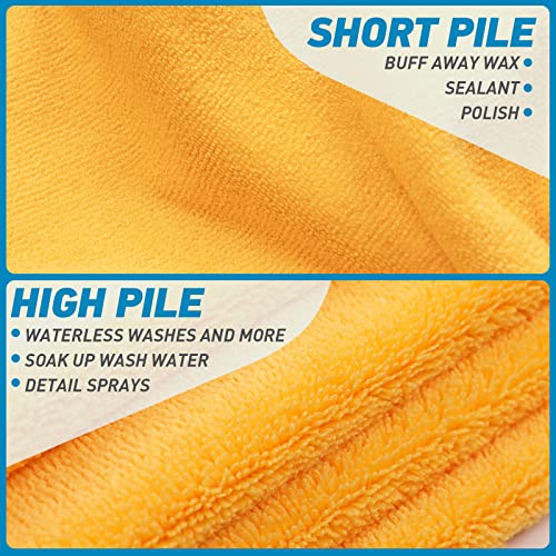 WEAWE Microfiber Towels for Cars - 6 Pack (23.6β x 15.7β),one Side Extended Pile Microfiber Cleaning Cloth for Car Washing Drying & Auto Detailing Strong Water Absorption Streak Free Non-Fading(Gold)