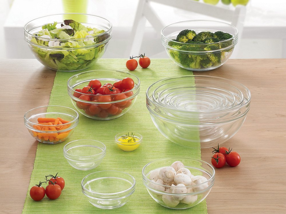 Luminarc Stackable Glass Bowls Set with White Lids, STD, Clear