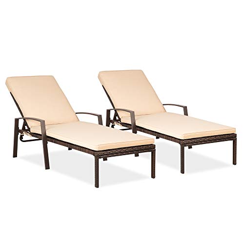 Pamapic 8512 Pieces, Chaise Thickened Cushion, PE Rattan Steel Frame Pool Lounge Chair Set for Patio Backyard Porch Garden Poolside, 2 PCS, Beigeā¦