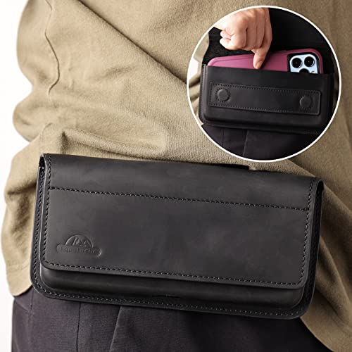 Topstache X-Large Leather Phone Holster,Flip Cell Phone Case with Belt Clip for S23 Ultra S23 Plus,Leather Case for iPhone 14 Pro Max,Universal Smartphone Leather Sheath for Phone with Protective Case