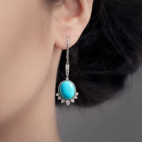 LEKODE Women Elegant Blue Turquoise Micro Zircon Earrings Simple and Fashionable Linears Earrings Gymnast Earrings (Silver, One Size)