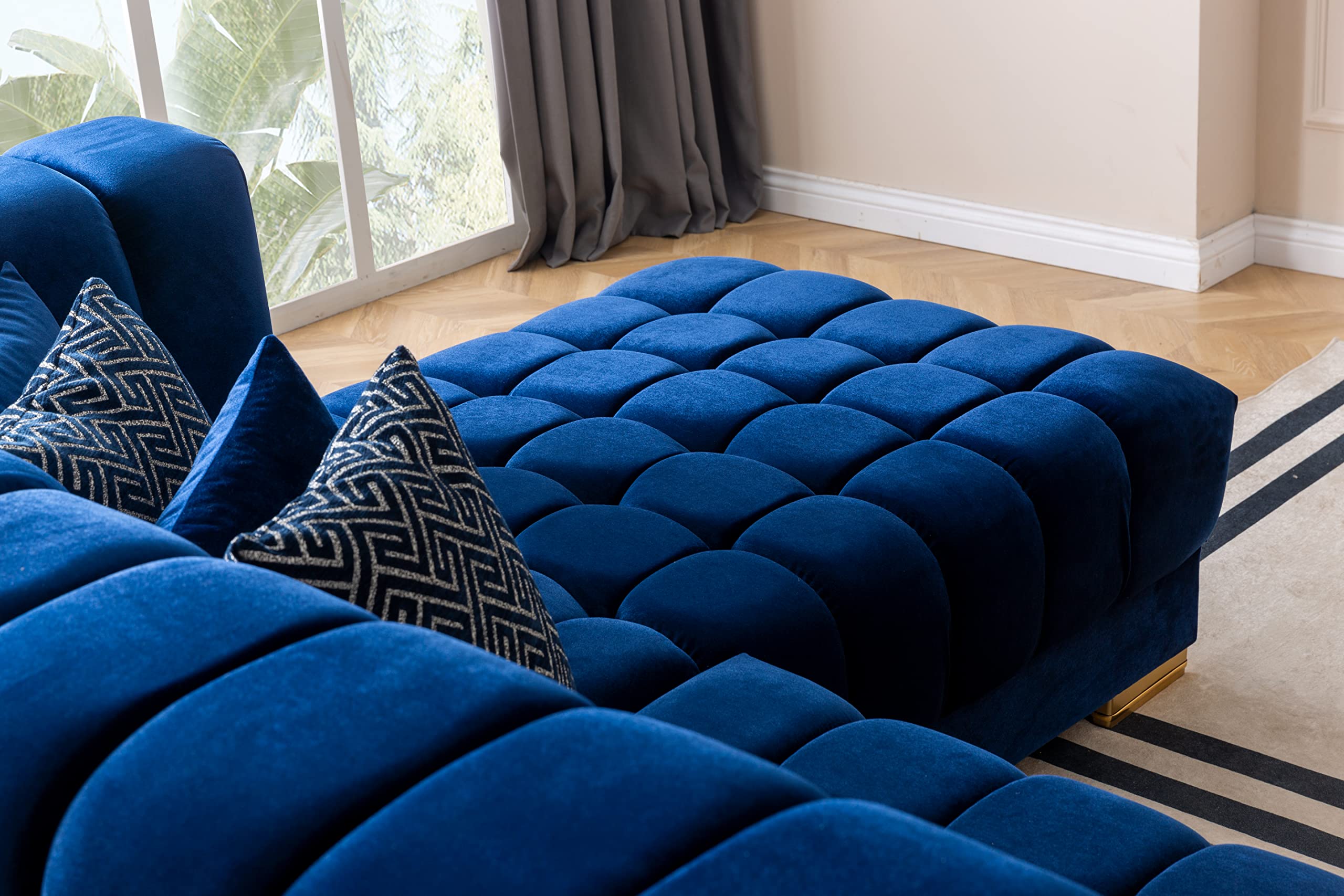 STAFFORA Sectional Sofa, Double Chaise Oversized U Shaped Couch, Ariana 7 Seater Velvet Sofa for Living Room (Blue)