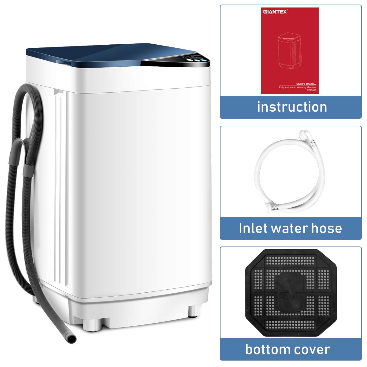 Waterjoy Portable Washing Machines, 7.7 lbs Load Capacity Portable Washer and Dryer Combo with Built-in Barrel Light & LED Display for Household and Apartment (Blue)