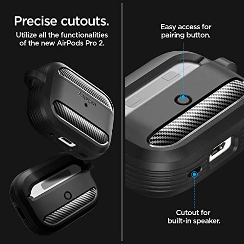 Spigen Rugged Armor Case and Lanyard with Carabiner Designed for AirPods Pro 2nd Generation Case (2022) - Black