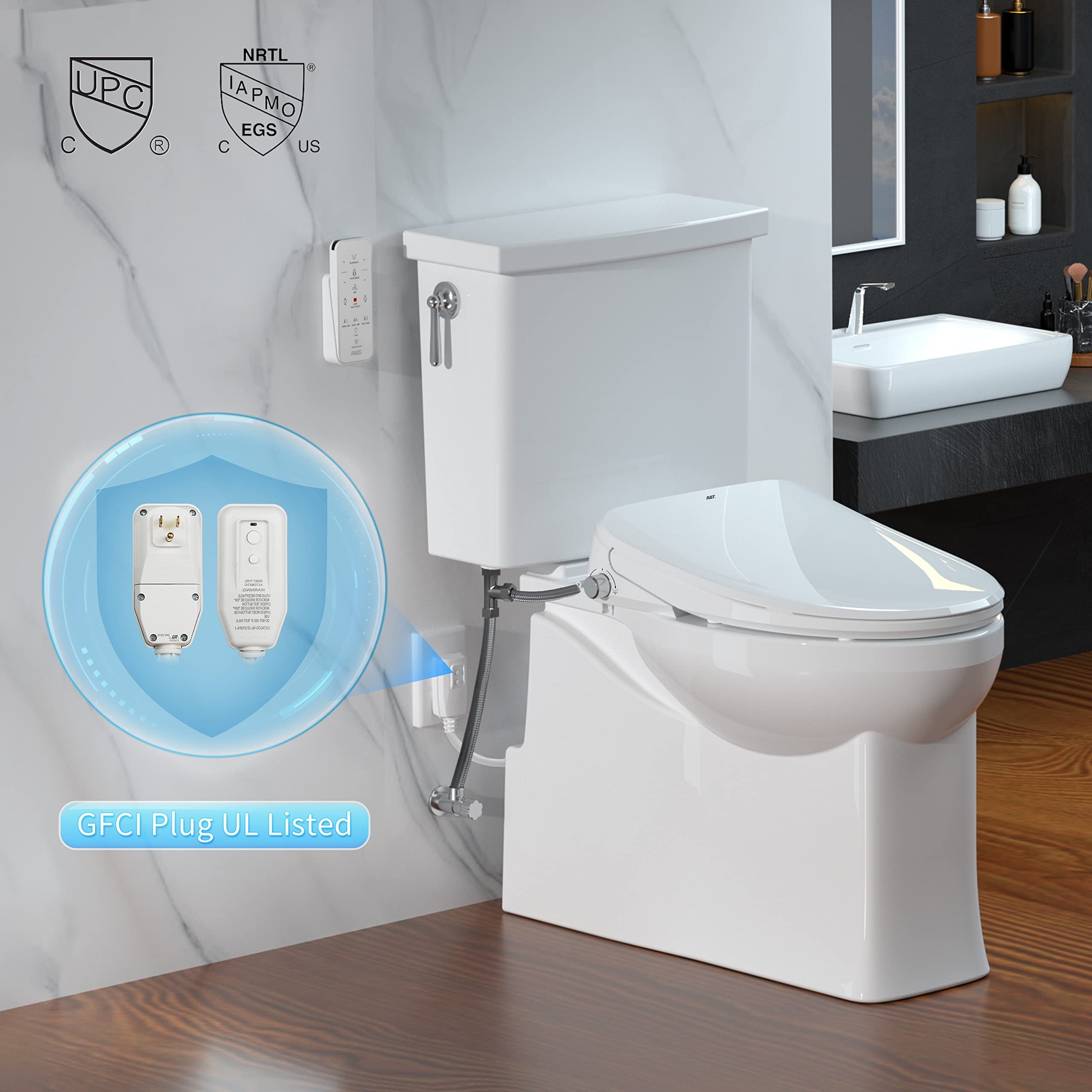 R&T Elongated Smart Bidet Seat with Air Dryer Warm Water Heated Toilet Seat Remote Control | Stainless Steel Spray Nozzle | White Nightlight | Deodorizer (V3200)