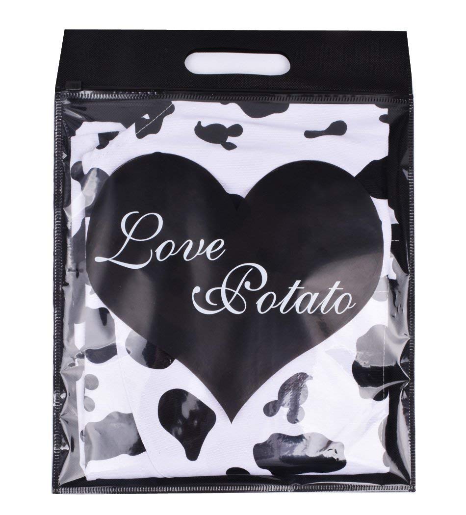 Love Potato Cute Women Girls Cooking Kitchen Apron with Pockets Black White Cow Print Bib Apron Gift, White