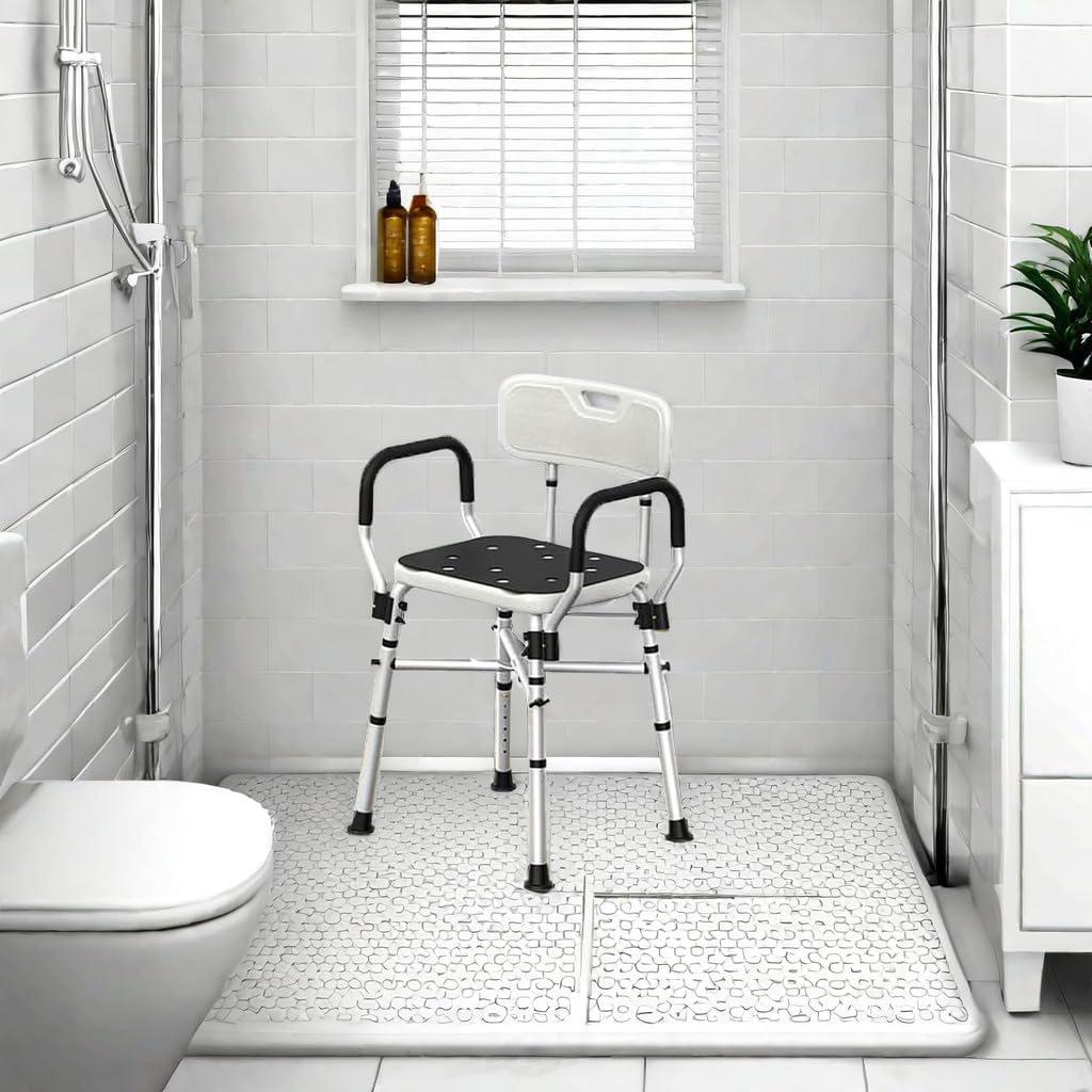 WAYES Shower Chair with Arms and Back - Bariatric Shower Chair, Up to 500 Lbs, Heavy-Duty, Adjustable