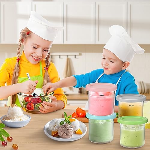 Yammoe Containers Replacement for Ninja Creami Pints and Lids - 4 Pack, 16oz Cup Compatible with NC301 NC300 NC299AMZ Series Ice Cream Maker, BPA Free Dishwasher Safe Leak Proof(with 4Spoon)