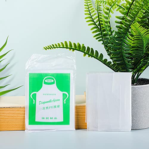 SATINIOR 25 Pieces Disposable Aprons Plastic Aprons for Kids Waterproof Oil Proof Small Clear Polythene Children Cooking Apron for Painting Cooking Eating Teaching DIY Craft Picnic