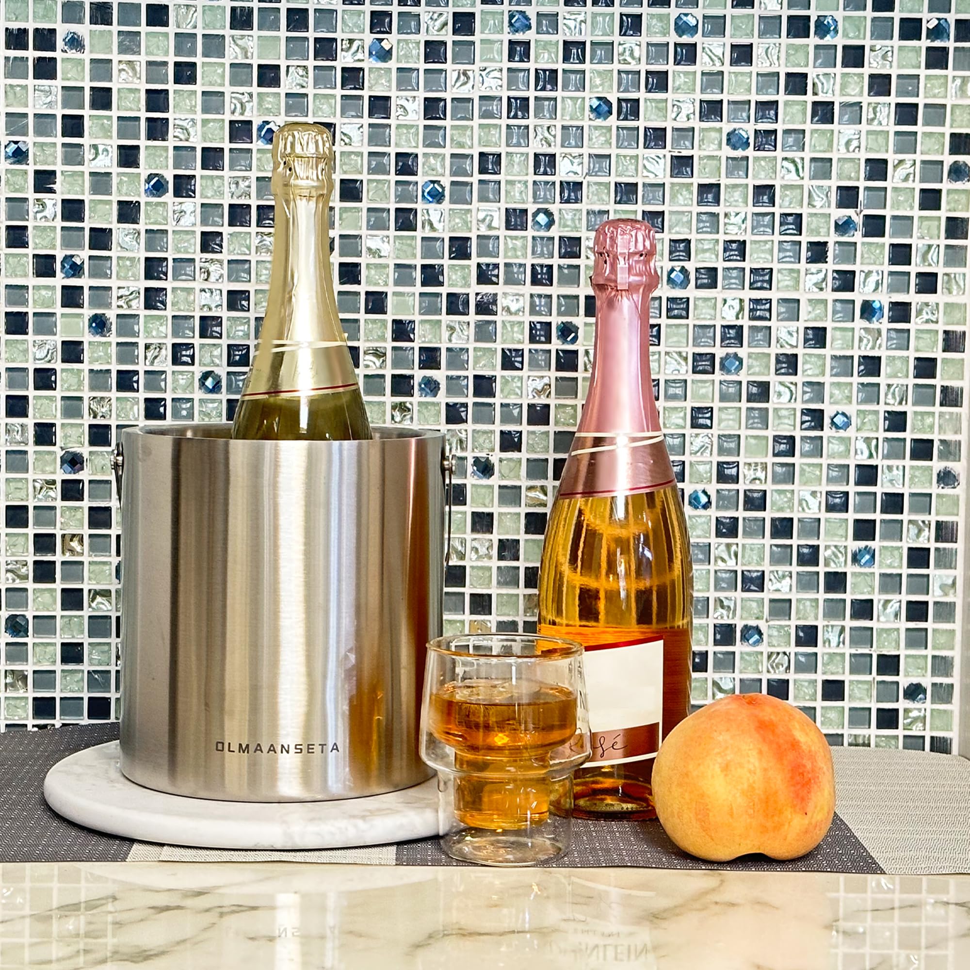 Olmaanseta Stainless Steel Ice Bucket For Parties With Lid And Ice Tongs,Insulated Wine Bucket With Strainer Keeps Drinks Cold And Ice Cube From Melting