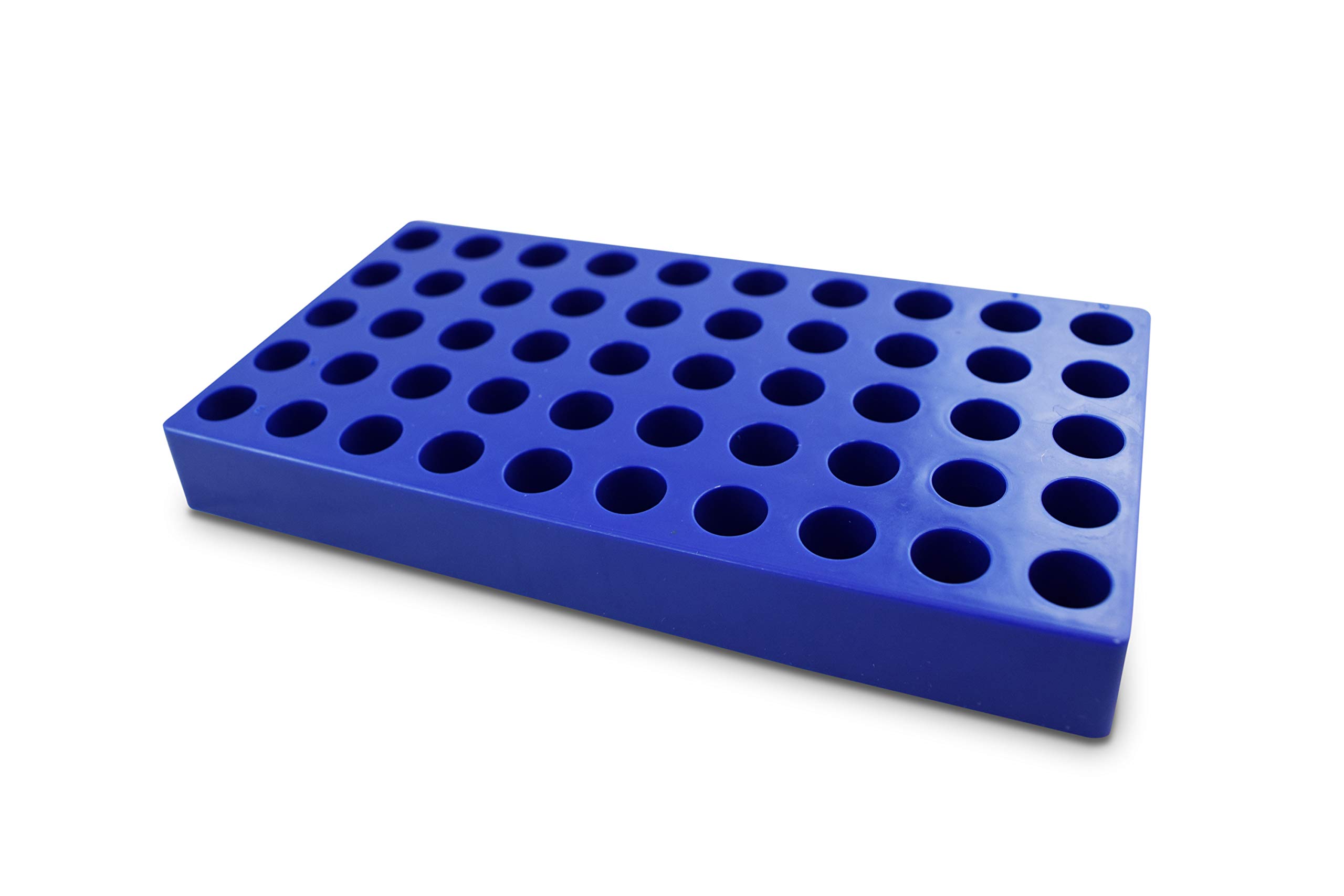 Tisch Scientific Vial Racks for 4mL Vials | 5 Pack | Blue Polypropylene | 9.25" x 4.5" x 1.125" | 50 Holes | Hole Diameter: 15mm | Hole Depth: 22mm | Autoclavable | CV2056