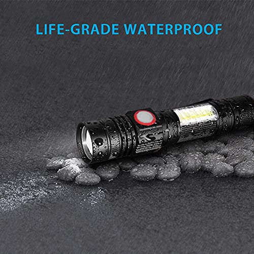 iToncs LED Rechargeable, 1000 Lumens Super Bright Magnetic Flashlight with COB Work Light, Waterproof, 4 Modes, Pocket Tactical Flashlights for Outdoor Camping Emergency 2 Pack No Battery