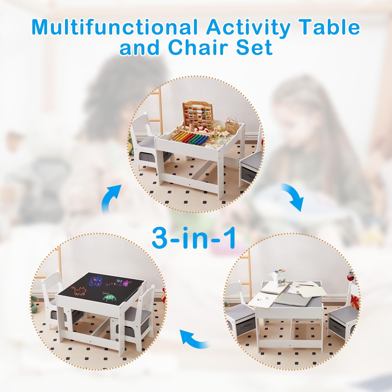Kids Table and Chair Set with Storage,Toddler Table and Chair Set 2-4 Year Old, Toddler Activity Table,Kids Desk and Chair Set,Mesa para Niños,Table for Kids 2-5