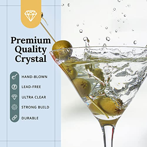Martini Glasses Set of 4 β Hand Blown Crystal Martini Glasses with Stem β 8oz Elegant Cocktail Glasses for Hosting Parties β Give a Fancy Martini Set Gift