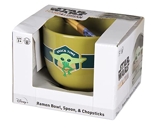 Star Wars The Mandalorian Grogu Baby Yoda Snack Time Ramen Noodle Bundle with Bowl, Spoon, And Chopsticks