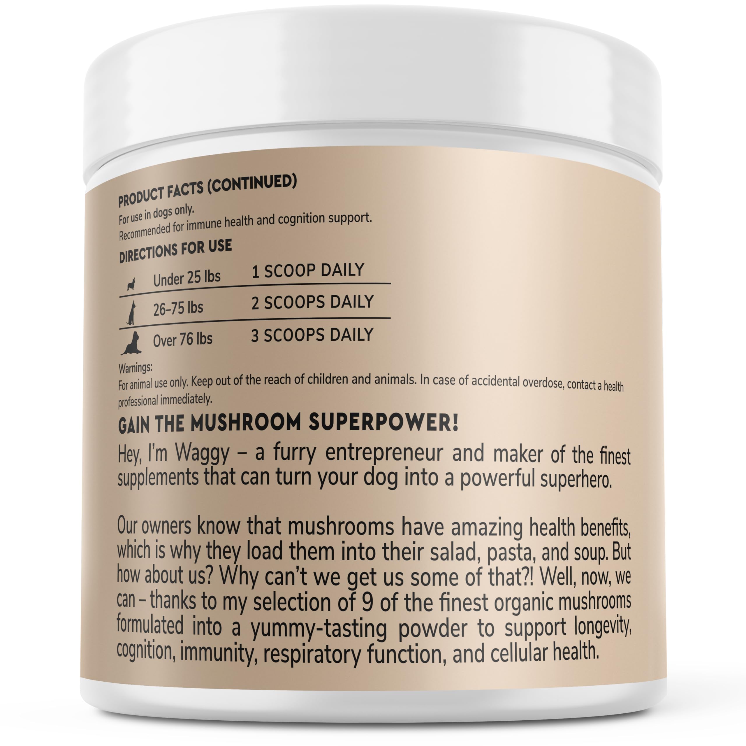 Wonder Paws Immune Support Mushroom Powder for Dogs β Organic Mushroom Complex for Immunity, Cognition, Cellular Health, Longevity - With Turkey Tail Mushroom for Dogs, Reishi & Lions Mane β 90 Scoops
