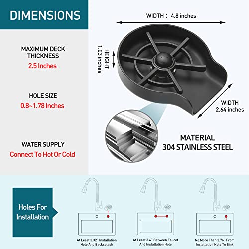 POKIM Metal Glass Rinser for Kitchen Sink, Baby Bottle Cleaner Premium SUS 304 Stainless Steel,Cup Washer Accessories Replacement Matte Black Finish Bottle Cleaner Sink Attachment