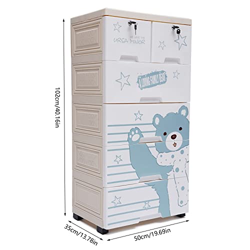 TouSuaRSi 5 Layers Plastic Storage Cabinet with Drawers & Lock, Cabinet Storage Closet Drawers Organizer for Clothes, Bedroom, 19.69 * 13.78 * 40.16in (6 Drawers, Pattern: Polar Bear)