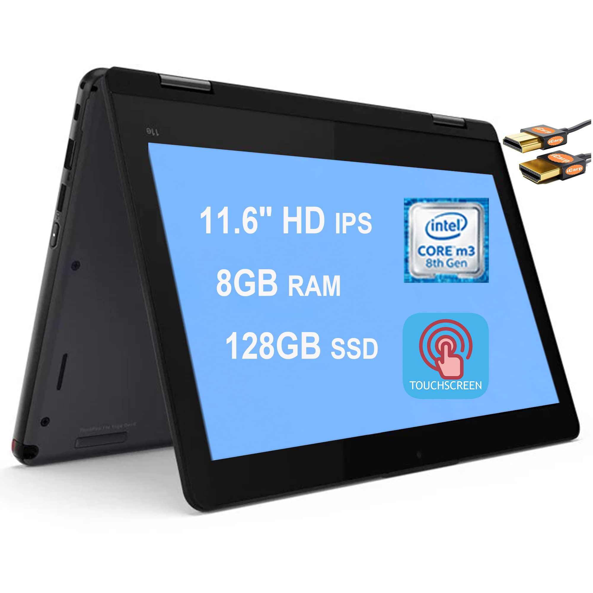 Lenovo ThinkPad 11e Yoga Gen 6 11 2-in-1 Business Laptop 11.6" HD IPS Glossy Touchscreen 8th Gen Intel M3-8100Y Processor 8GB RAM 128GB SSD USB-C Win10 Black + HDMI Cable