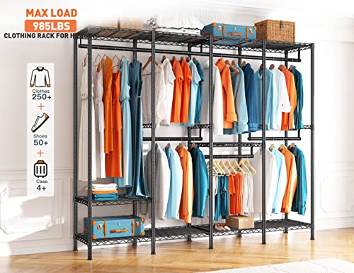 Raybee Clothes Rack Heavy Duty Clothing Racks for Hanging Clothes Load 985 LBS,Metal Clothing Rack Freestanding Portable Wardrobe Closet Rack for Hanging Clothes Wire Garment Rack, Black