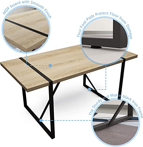 TABU 63 Inch Rectangular Multi-Purpose Table for 4-6, Industrial Style Heavy-Duty Table with Wood Tabletop and Metal Frame for Home,Office,Dining Room
