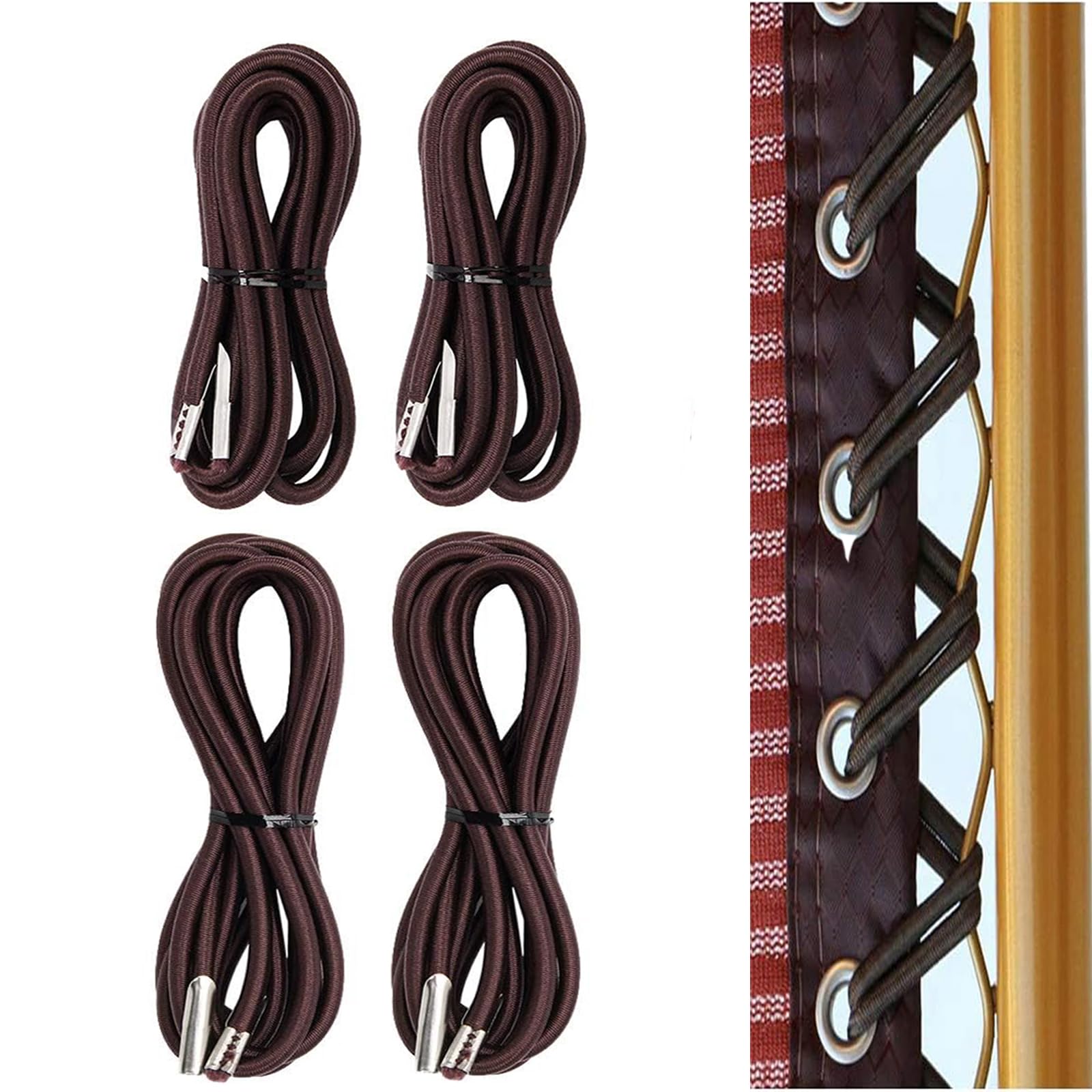 Replacement Cords for Zero Gravity Chair, 4 Elastic Oxford Rope Repair Laces for Recliner, Lounge Chair, Bungee Chair (Coffee, 4 Cords)