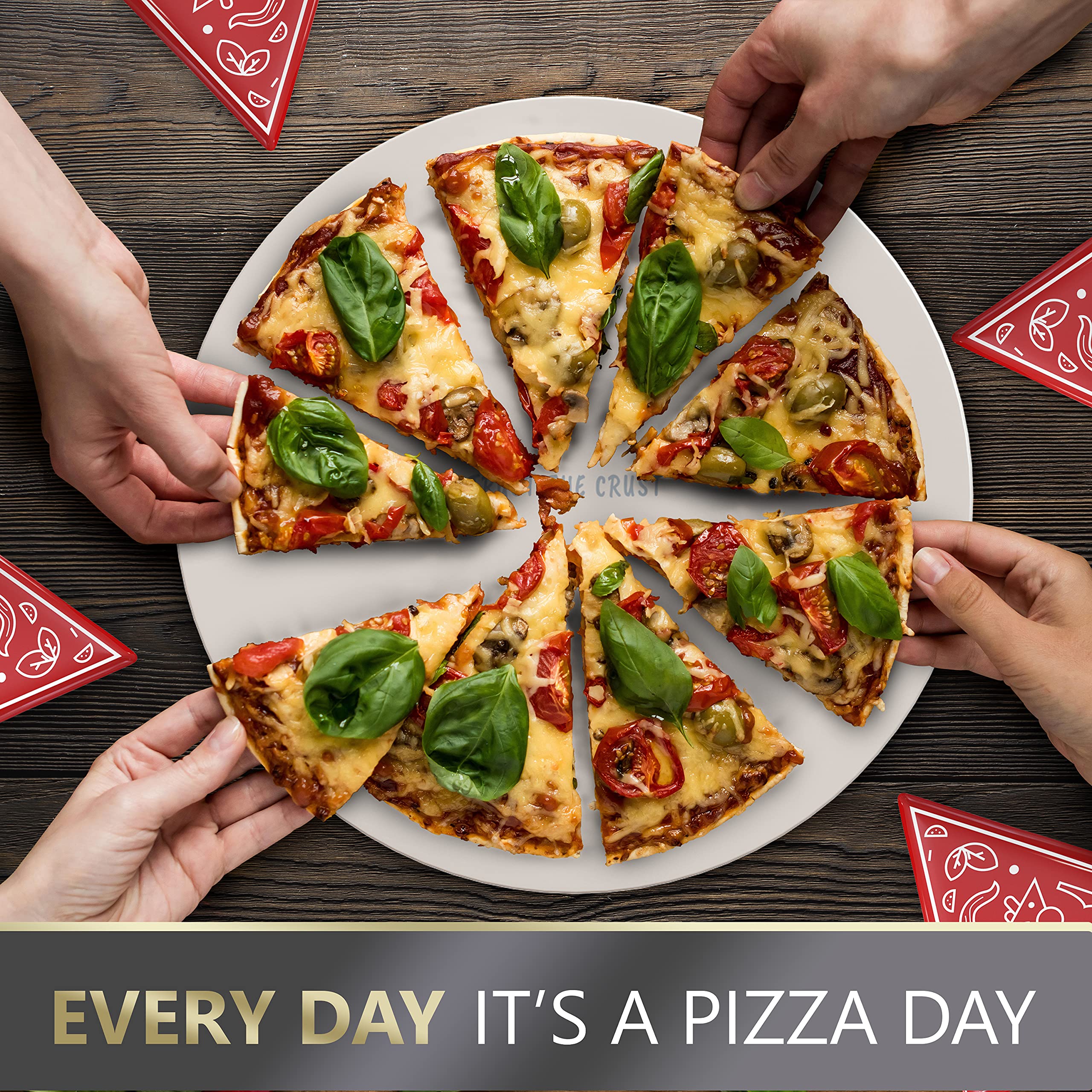 La & Li Pizza Stone for Grill and Oven - 13" Ceramic Round Oven Pizza Stone Set with Multipurpose Rack with Handles, 6 Plates, & Apron - Pizza Stone for Oven for Baking, Pizza, Bread, Cookies, & More
