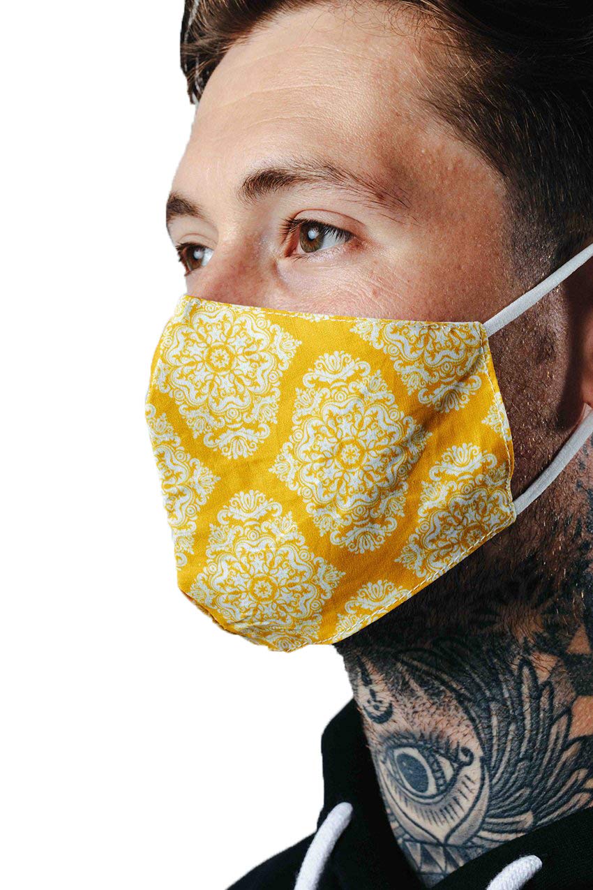 Hype ADULT YELLOW DAMASK PATTERN ADJUSTABLE FACE MASK