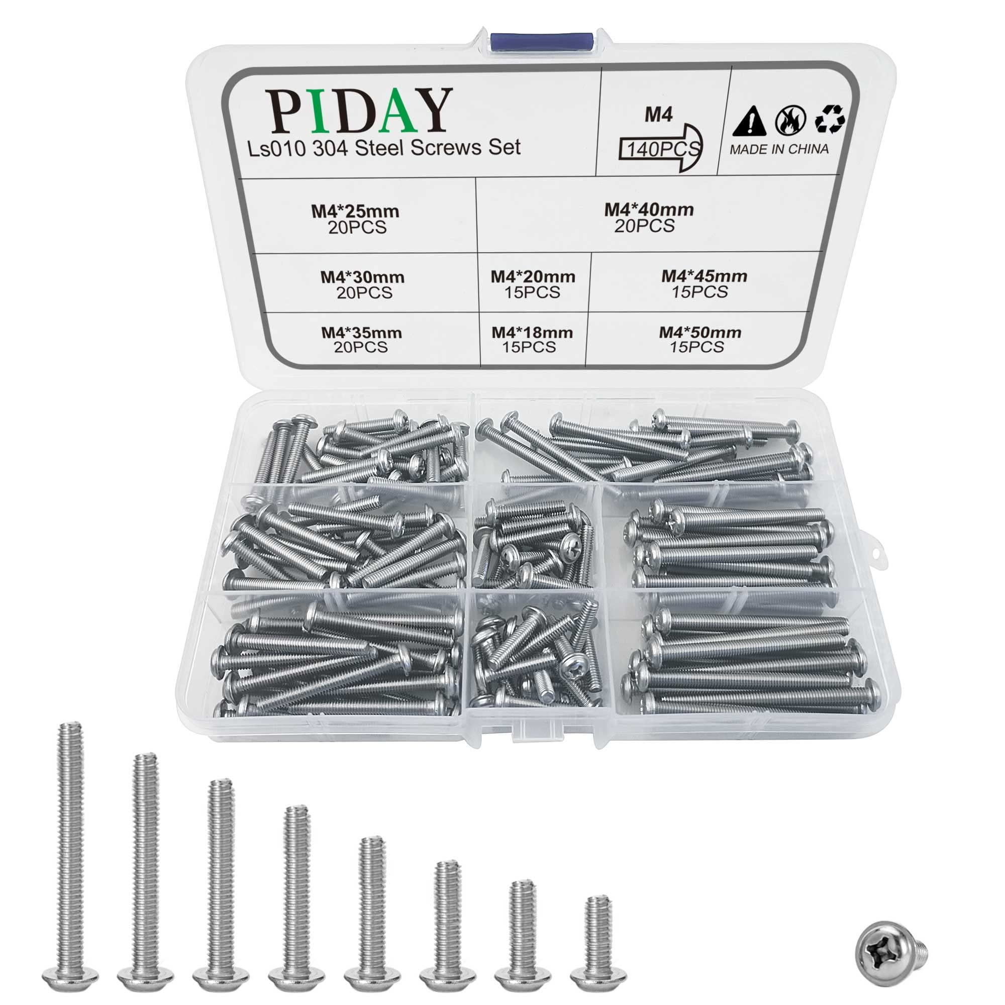 PIDAY 135PCS M4 Knob/Pull Machine Screws Phillips PMW Pan Head Screws Bolt 304 Carbon Steel Cabinet Door and Drawer Screws Set