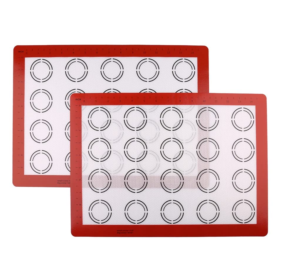 LotFancy Silicone Baking Mat, 2 Pack Non Stick Macaron Baking Liner for Cookies, Rolling Dough, Bread and Pastry, Reusable Baking Sheet,16.5"x11.5"