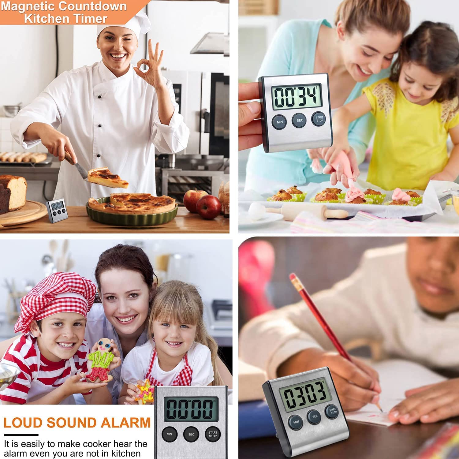 Kyzistn Kitchen Timer, Digital Kitchen Timer Magnetic Countdown Kitchen Timer with Loud Alarm Stainless Steel Timer for Kitchen Cooking, Baking,Sports Games