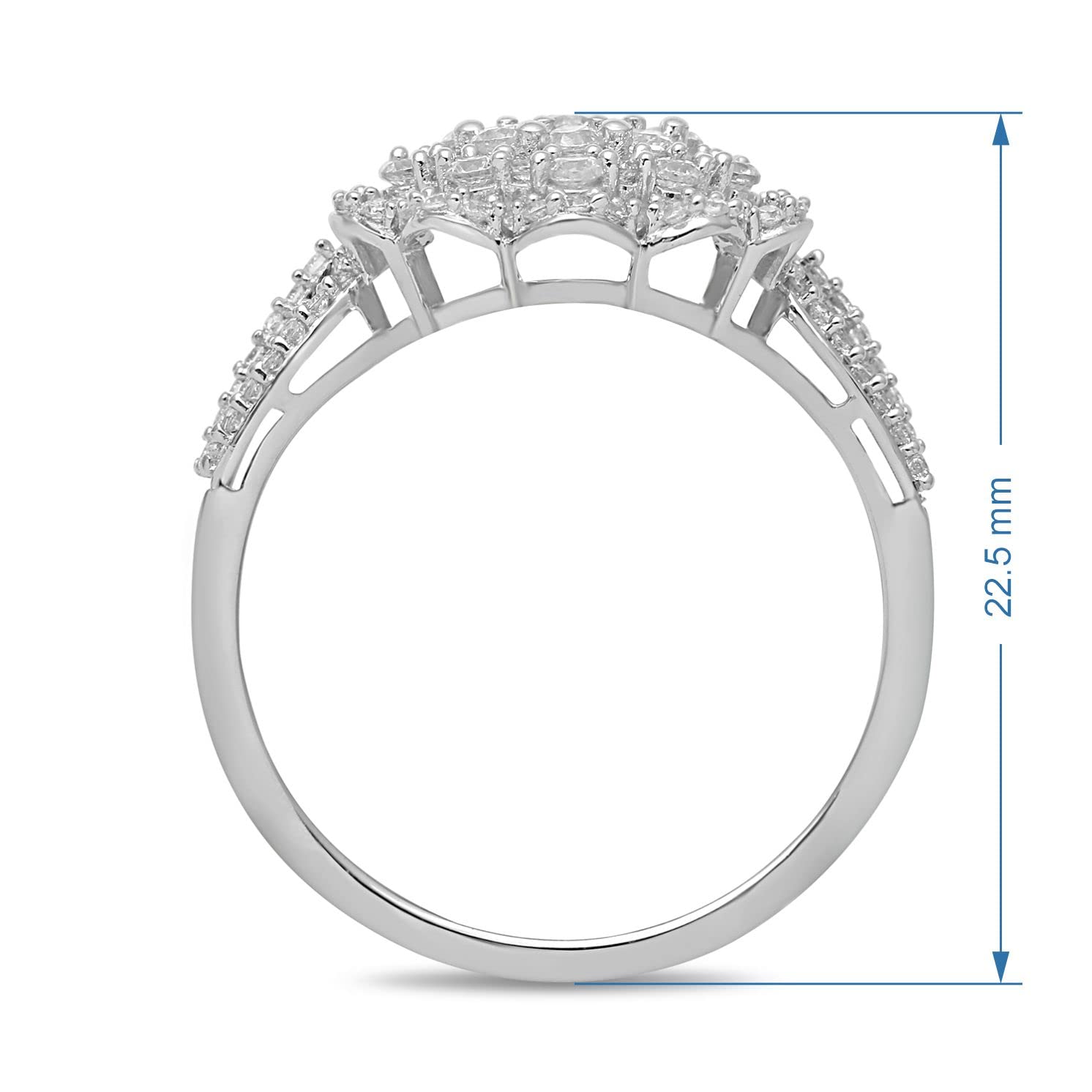 Jewelili 10K White Gold 3/4 Cttw Natural White Round Diamond Cluster Ring, Size 7