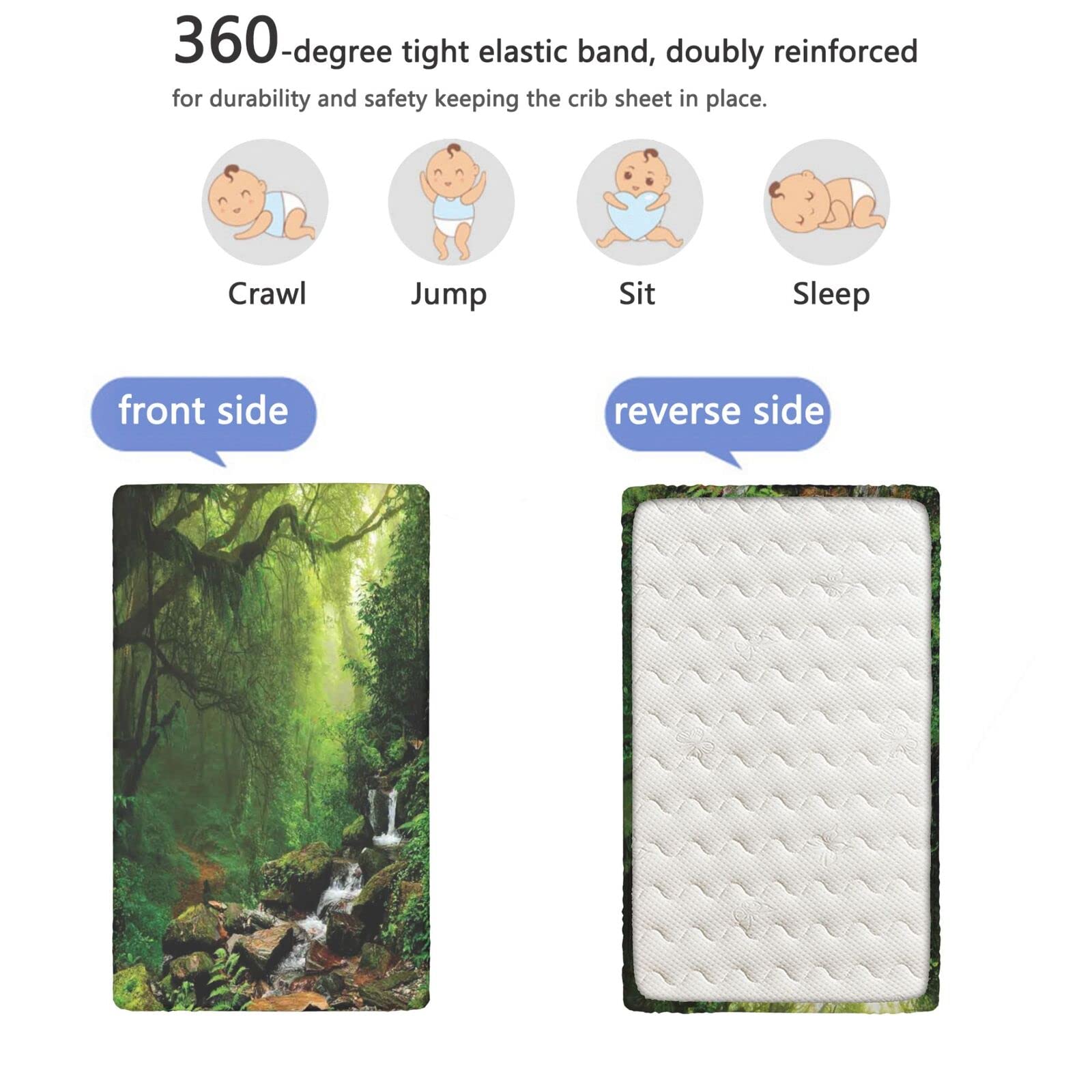 Rainforest Themed Fitted Mini Crib Sheets,Portable Mini Crib Sheets Ultra Soft Material-Baby Sheet for Boys Girls,24β x38β,Green Brown