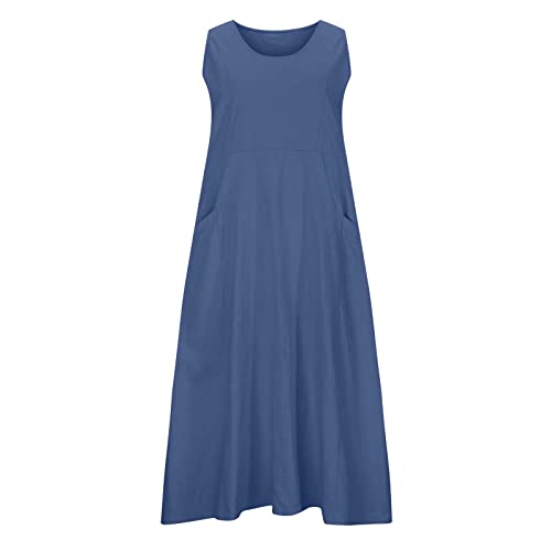 SMIDOW Womens Cotton Linene Beach Sun Dress Casual Loose Flowy Maxi Long Dresses Sexy Sleeveless Comfy Sundress Summer 2023