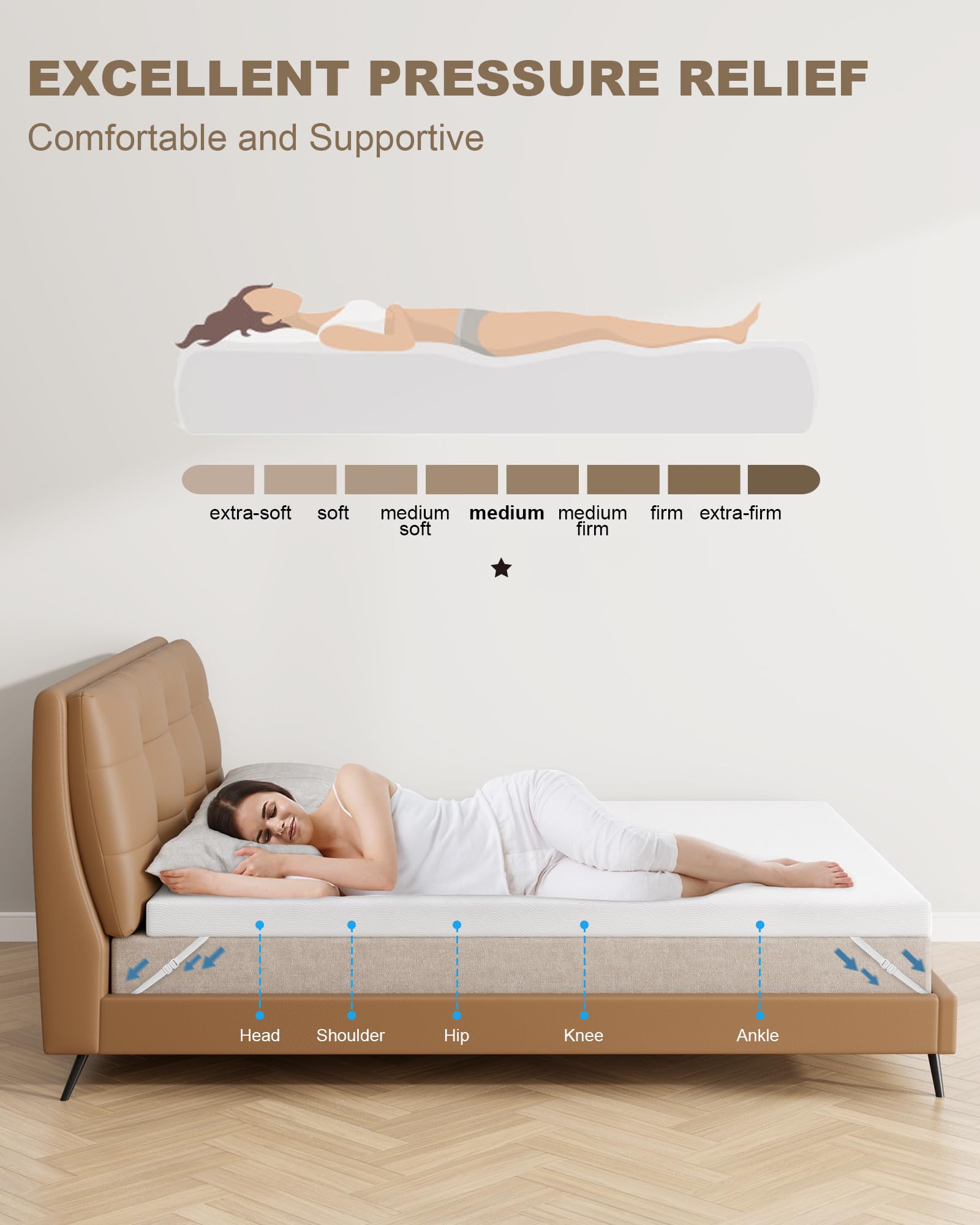 Zenzy 4" Twin Extra Long Firm Memory Foam Mattress Topper, [Removable] [Washable] Cover and [Adjustable] Straps, CertiPUR-US Certified Firm Mattress Topper Twin XL for College Dorm- White