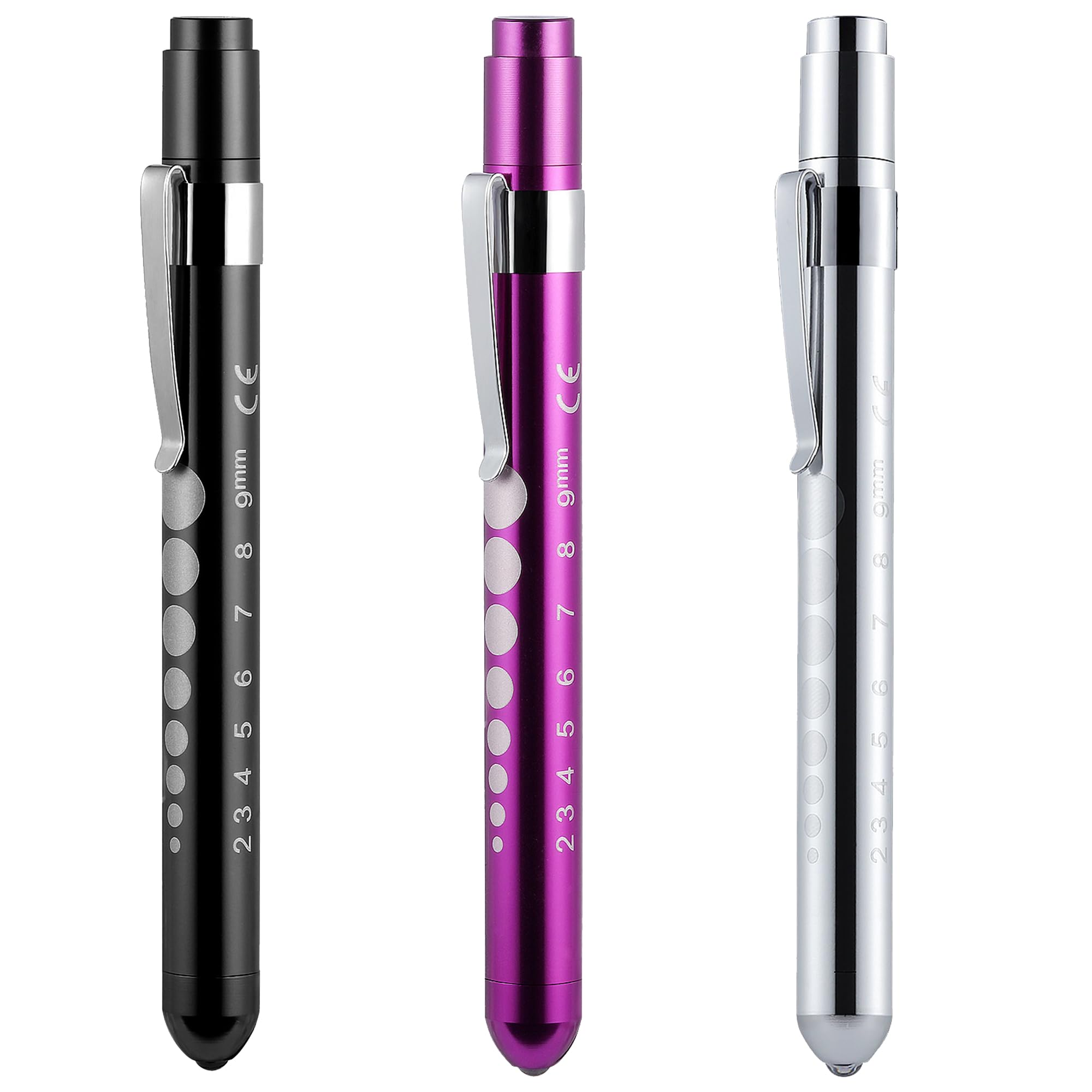 VAKS Pen Lights for Nurses Doctor, Reusable White Light LED Medical Penlights for Nurses Students EMTs with Pupil Gauge and Ruler, 3 Pack