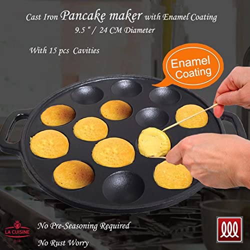 La Cuisine Pancake Pan Poffertjes Takoyaki Aebleskiver Ebelskiver Pan โ Cast Iron with Porcelain Enamel Coating. Compatible with all cook tops including Induction Stove.