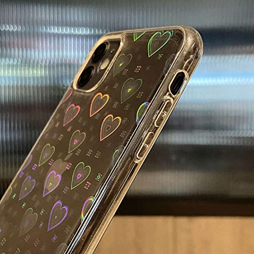 SmoBea Compatible with iPhone 12 Mini Case, for Laser Glitter Bling Heart Soft & Flexible TPU and Hard PC Back Shockproof Cover Women Girls Heart Pattern Phone Case (Rainbow Heart/Clear)