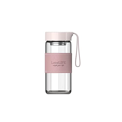 Snminetal Borosilicate Glass Water bottle,Bubble flower tea bottle,With sealing cap and Holsters,Portable Glass Bottle 16oz,Suitable for office, Car, home,as a gift, etc(Pink)