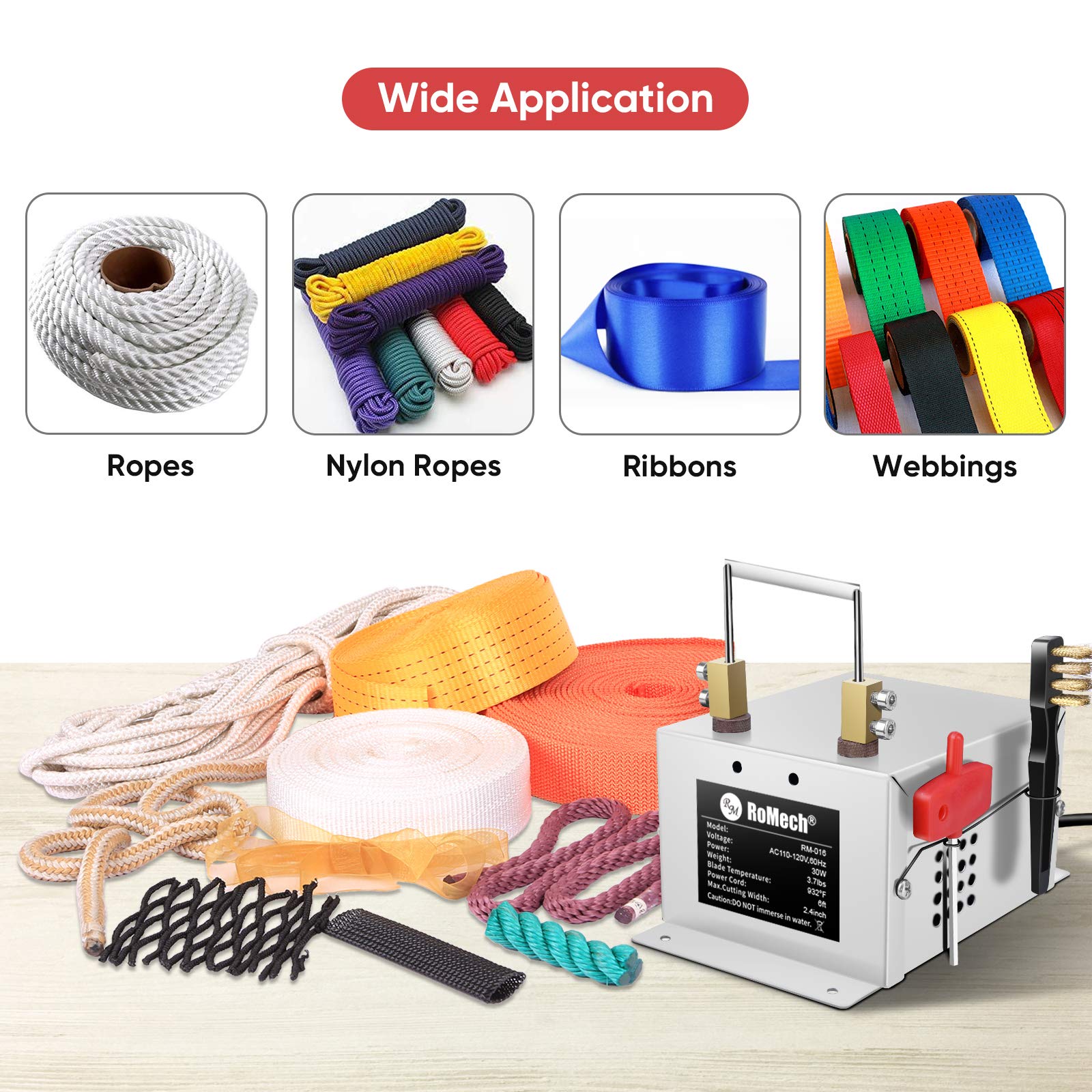 RoMech Electric Rope Cutter - Hot Knife Thermal Blade for Braid Fabric Webbing Belting Ribbon- Bench Mount Cutting Tool Kit β Heal Sealer (30W, RM-016)