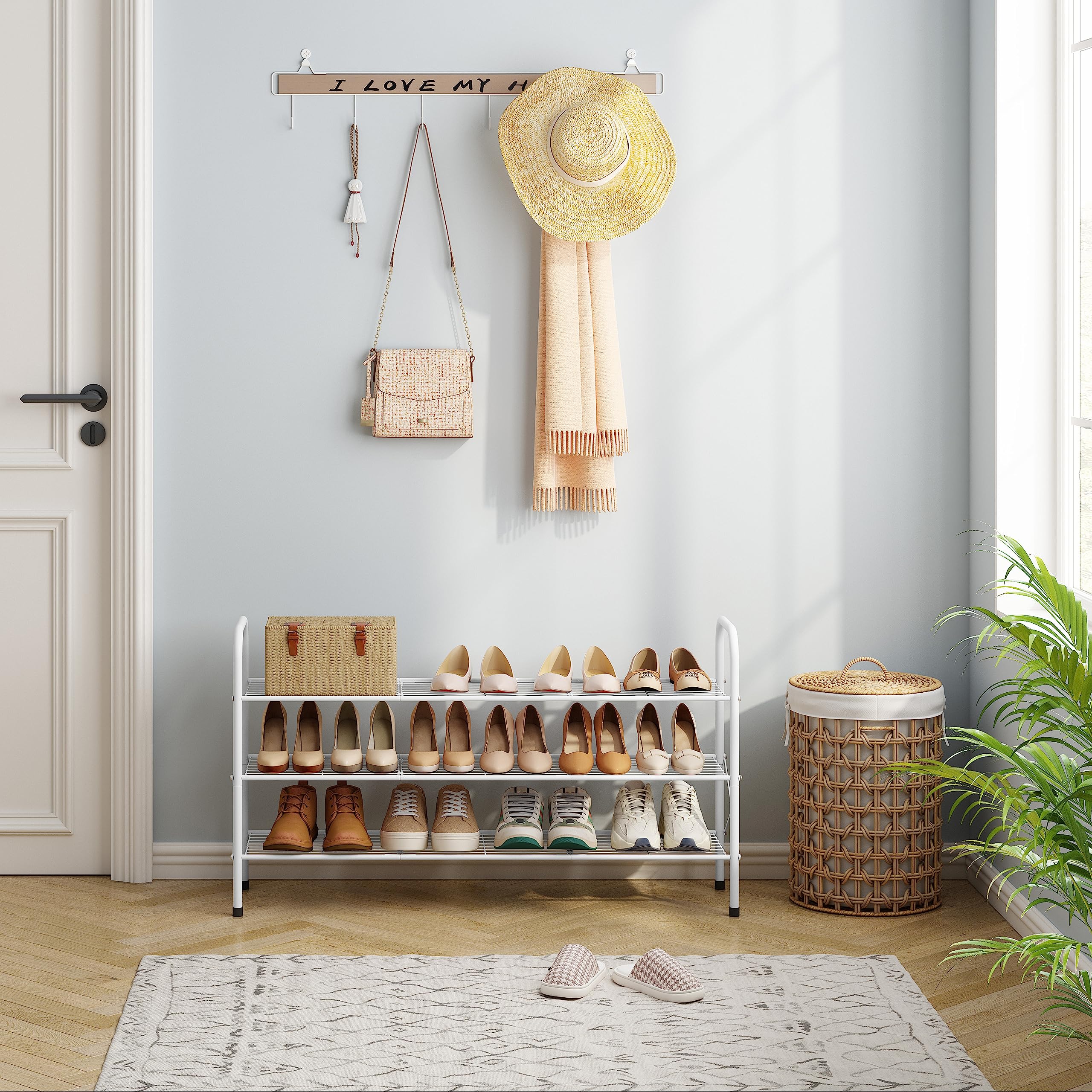 Hoctieon 3 Tier Durable Mesh Style Shoe Rack, Entryway Shoe Shelf, Shoe Rack FreeStanding, Shoe Storage Organizer, Shoe Rack for Closet, White