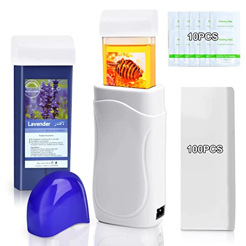 Tiktok Roll on Wax Kit, Waxing Kit for Women, Roll on Wax Warmer Kit for Hair Removal, Home Wax Roller Kit for Larger Areas of the Body, Roller Waxing Kit Including 2 Wax cartridges 100 Wax Strips and 10 Wax-removing Wipes